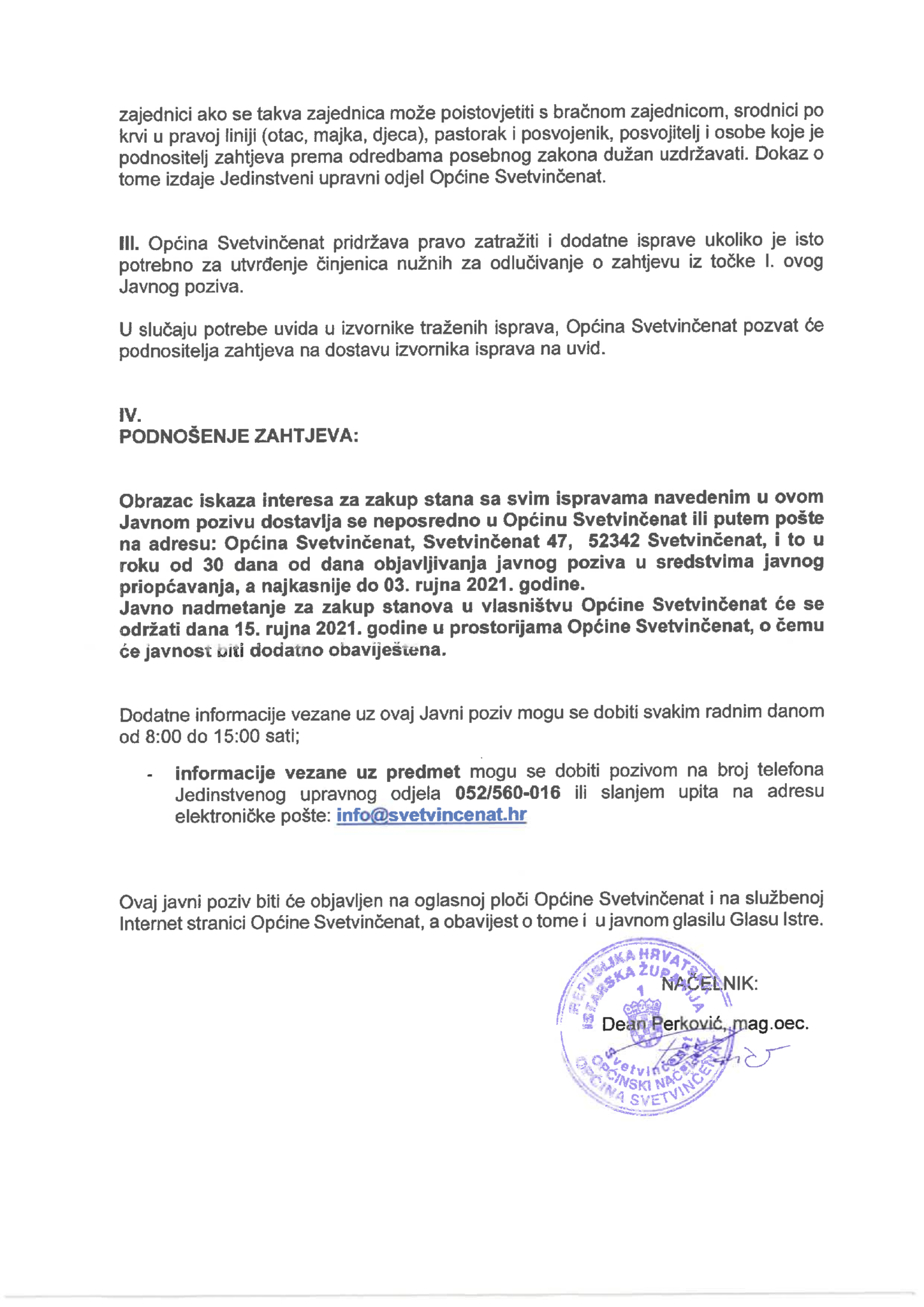 Javni poziv za iskazivanje interesa za najam stanova u vlasništvu Općine Svetvinčenat – Općina ...